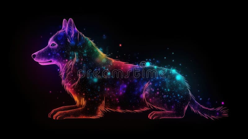 Neon Wolf Silhouette in Cosmic Space. Gnerative Ai. Stock Illustration ...
