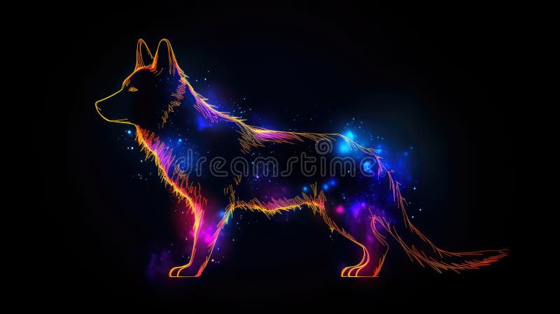 Neon Wolf Silhouette in Cosmic Space. Gnerative Ai. Stock Illustration ...