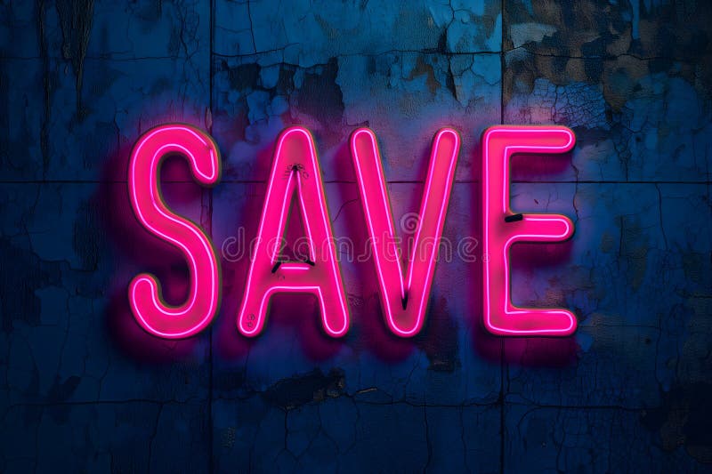 Neon Word SAVE on Dark Shabby Wall Stock Photo - Image of symbol ...