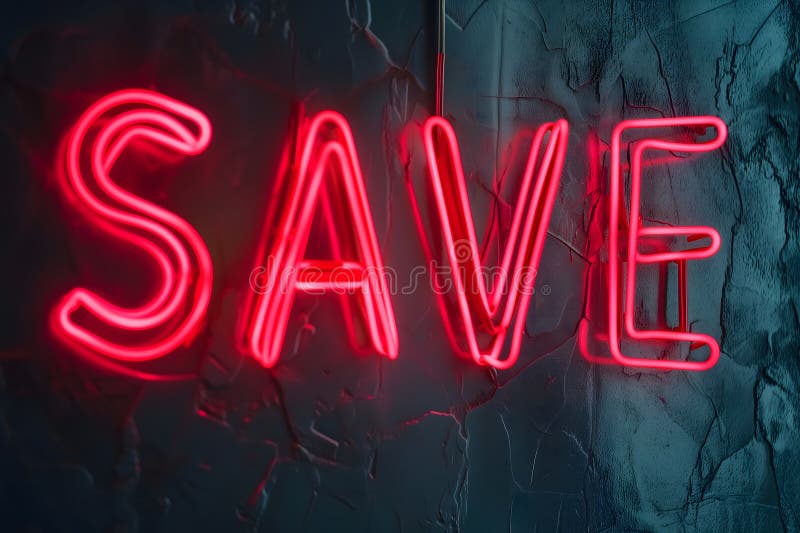 Neon Word SAVE on Dark Shabby Wall Stock Image - Image of evening, word ...