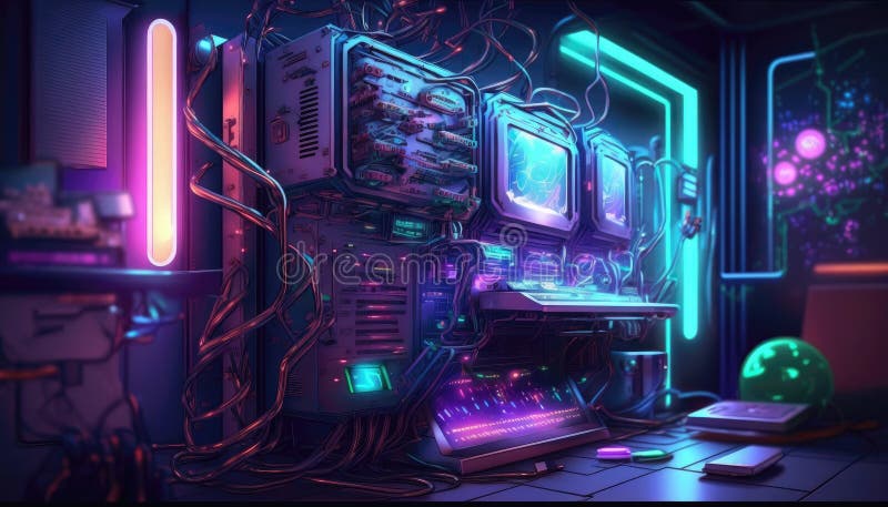 A Neon World of High Technology Desktop Wallpapers. Generative AI Stock ...
