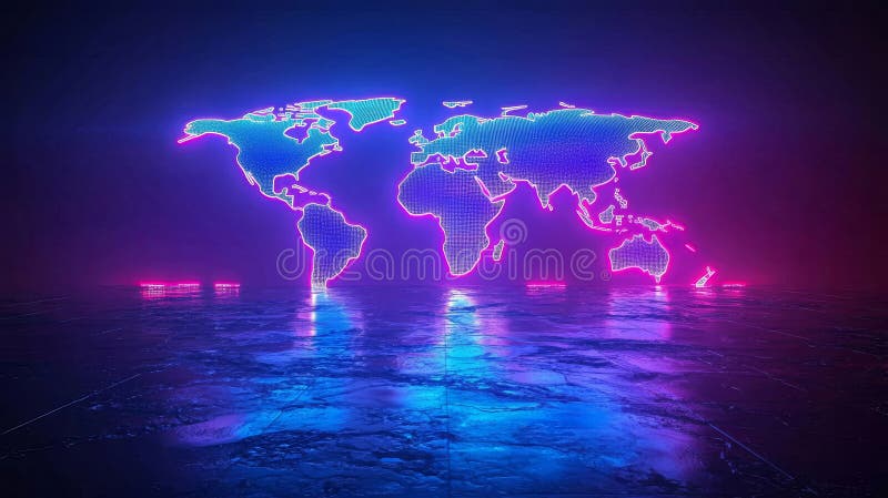 Neon World Map Global Connectivity and Digital Future Stock ...