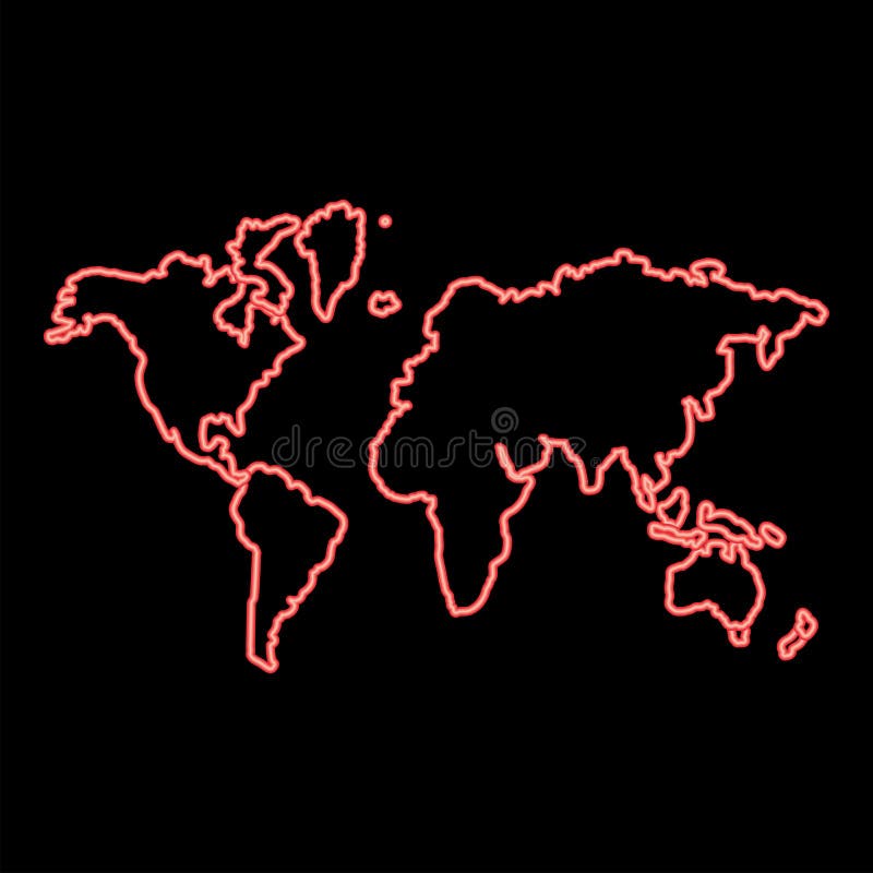 Neon World Map Red Color Vector Illustration Flat Style Image Stock ...