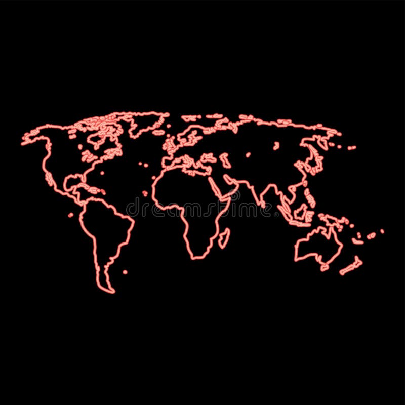 Neon World Map Red Color Vector Illustration Flat Style Image Stock ...