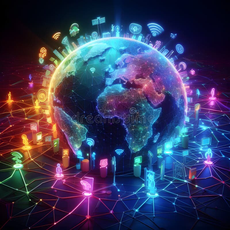 A Neon World of Technology and Connection Stock Image - Image of ...