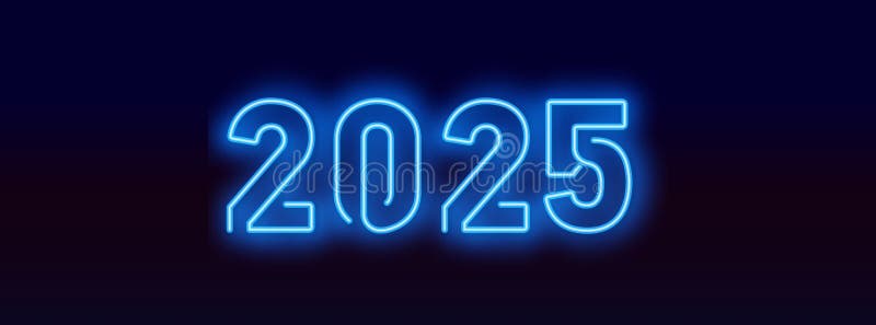 Neon 2025 Year Symbol on a Gradient Blue Background. Blue Neon Colored ...
