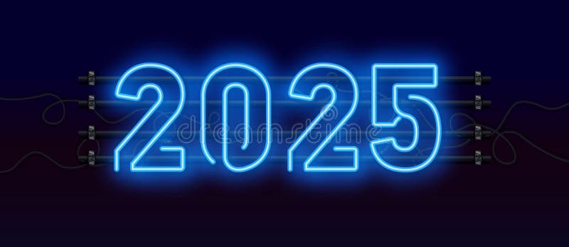 Neon 2025 Year Symbol on a Gradient Blue Background. Blue Neon Colored ...