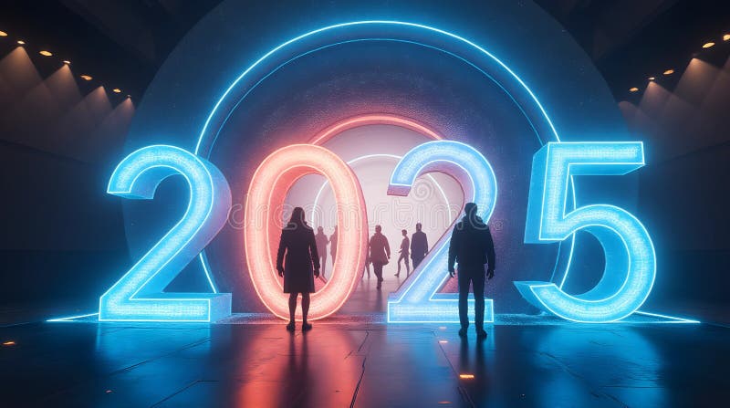 Neon Year 2025 stock illustration. Illustration of greeting - 353216463