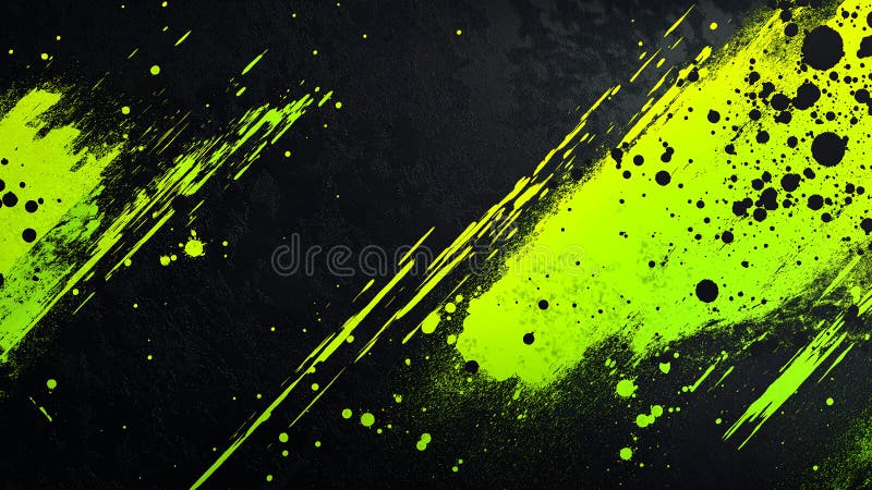 Neon Yellow Paint Splashes on a Gritty Black Background Stock Image ...