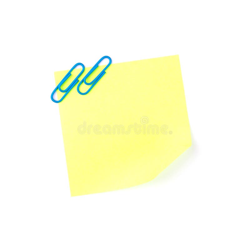 Neon Yellow Paper Note with Blue Clips Stock Photo - Image of blank ...
