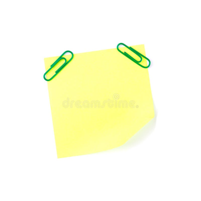Neon Yellow Paper Note with Green Clips Stock Image - Image of empty ...