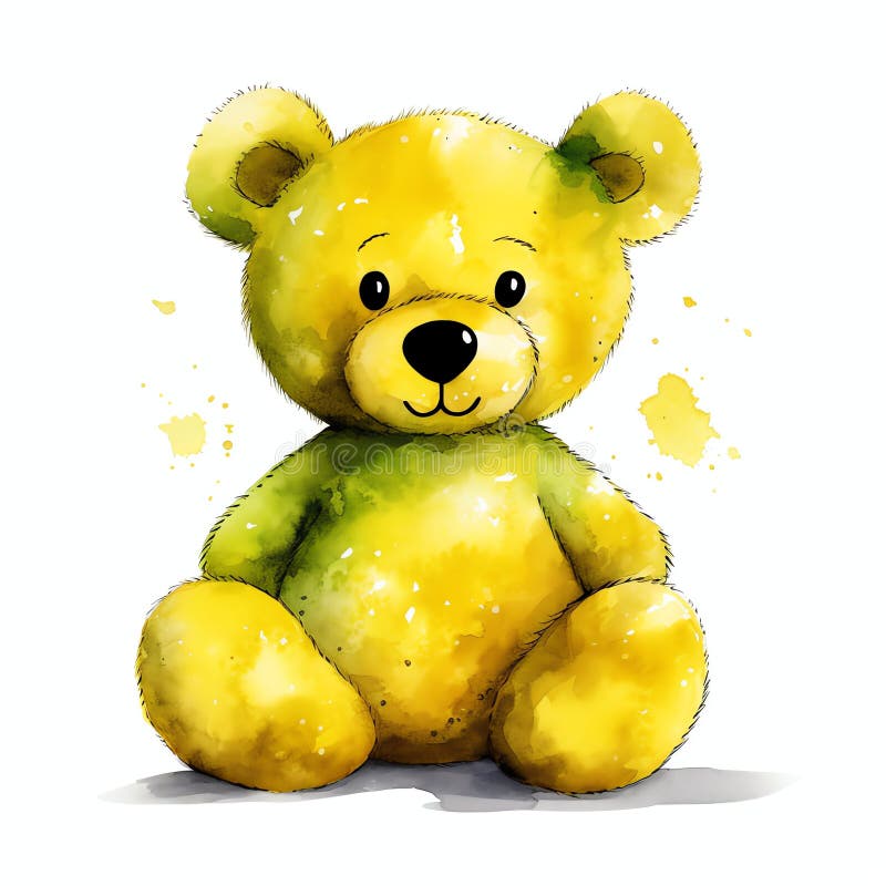 Neon Yellow Teddy Bear Illustration for Nursery Stock Illustration ...