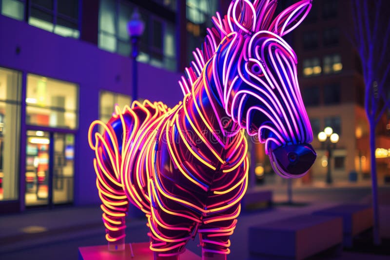 Neon Zebra Sculpture in Urban Setting Stock Photo - Image of urban ...