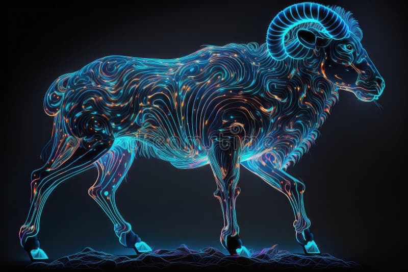 Neon Zodiac Sign Aries, Concept Art of Constellation Sheep. Generative ...