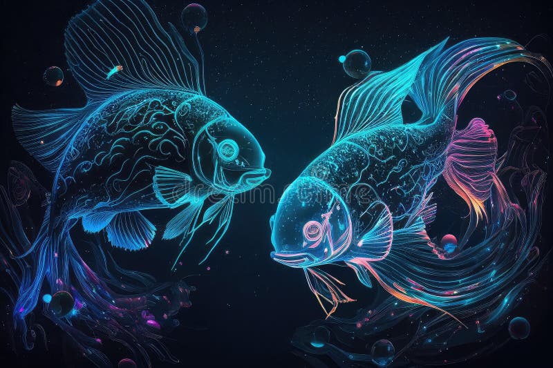 Neon Zodiac Sign Pisces, Concept Art Constellation Fish. Generative AI ...