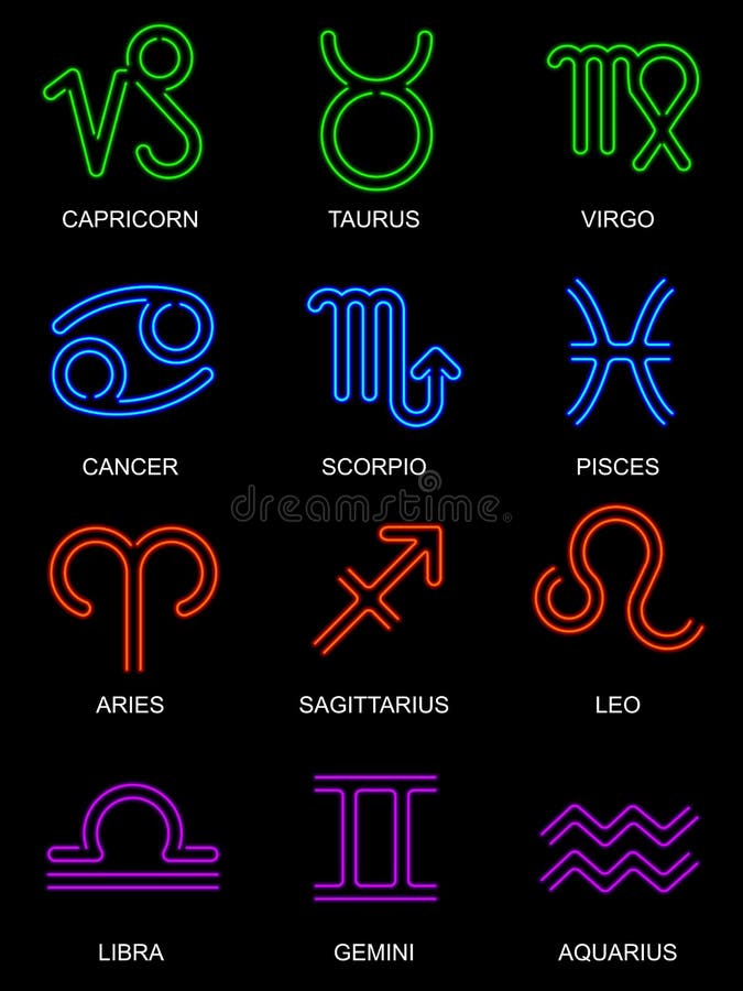 Neon zodiac signs stock vector. Illustration of sagittarius - 32158186
