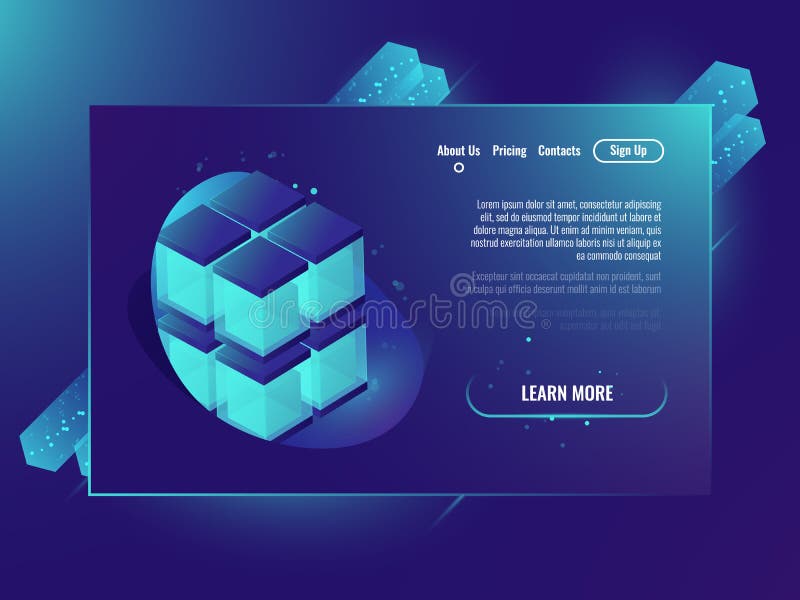 Neone Isometric Cube, Server Services Page Concept, Database ...
