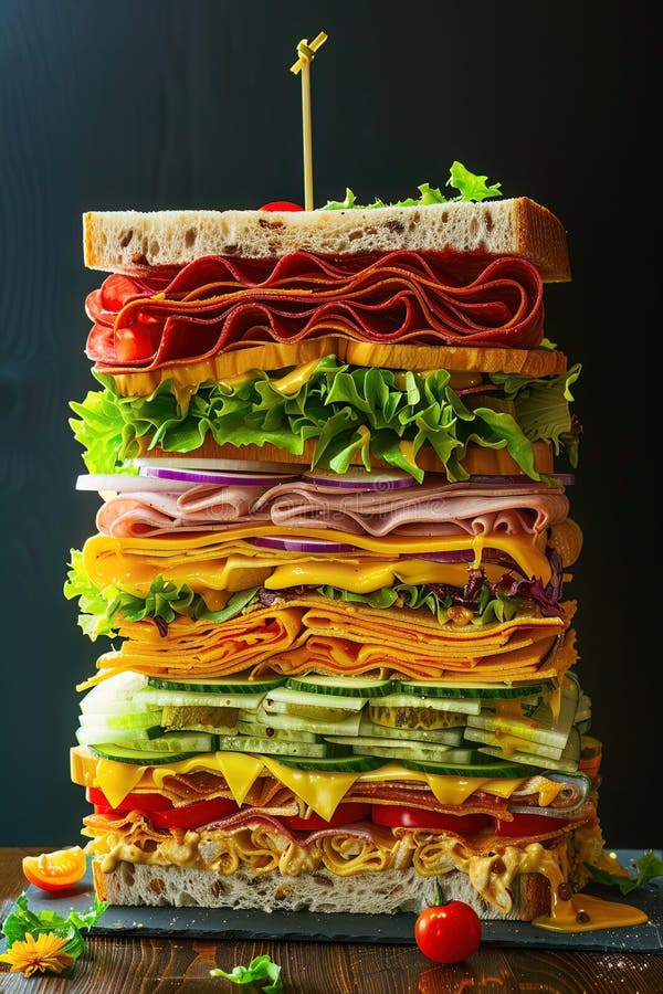 A Neonhighlighted Club Sandwich with Layers of Ingredients Showcased in ...