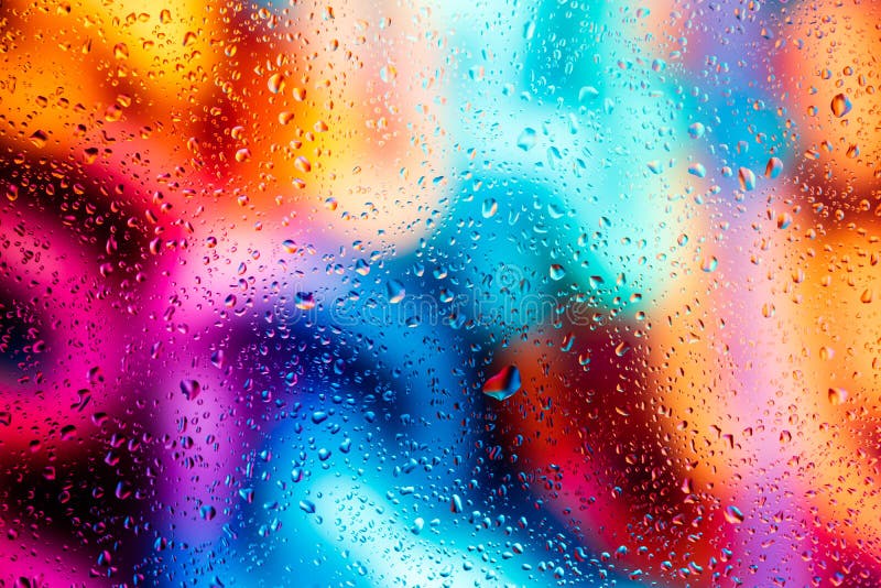 Neon Lights Behind Rain with Water Drops Stock Image - Image of crystal ...