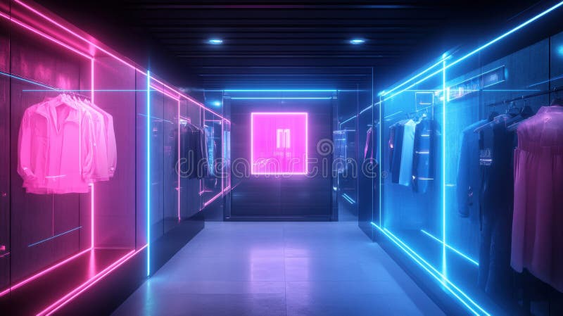 Neonlit Clothing Store Corridor Neon Lights Stock Illustration ...