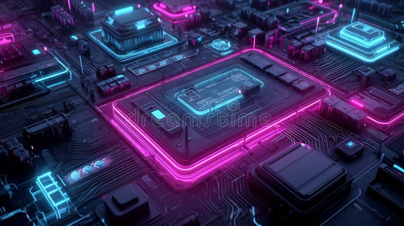 Neonlit Computer Processor, a Stunning Display of Modern Technology and ...