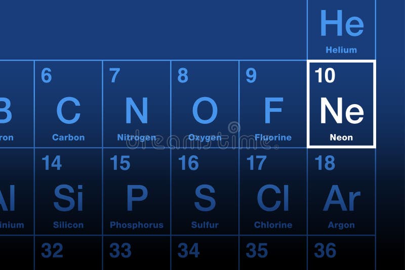 Neon Element on the Periodic Table, Noble Gas with Symbol Ne Stock ...