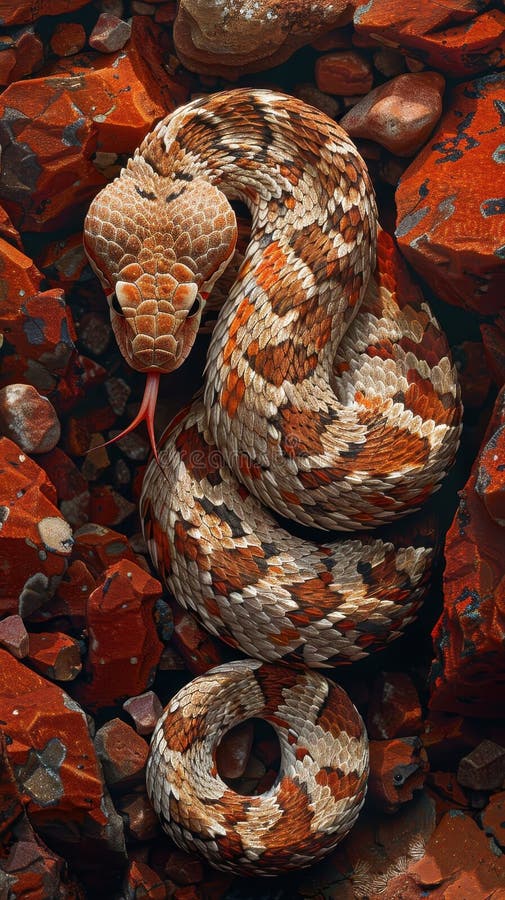 Neotropical Rattlesnake Coiled among Red Stones in a Calm and Serene ...