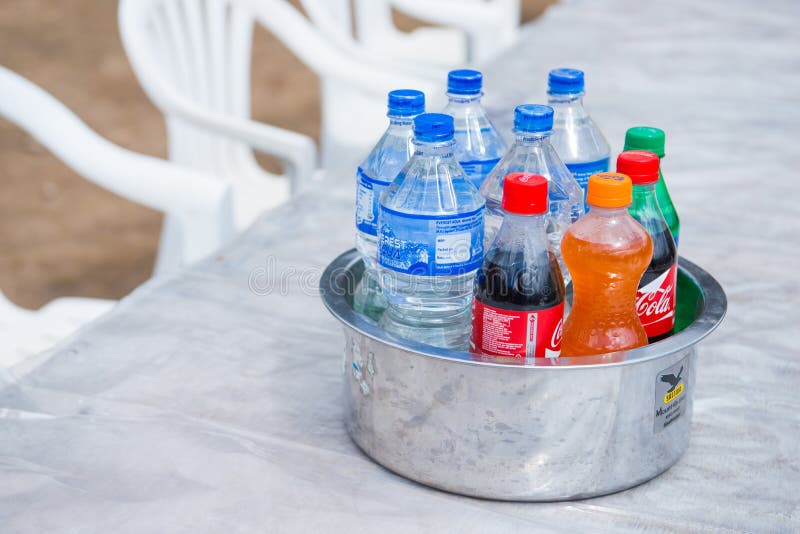 Nepal - April 15, 2018 :Water and Soft Drinks in a Stainless Pot ...