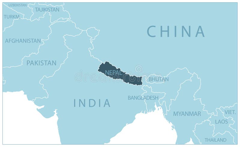 Nepal - Blue Map with Neighboring Countries and Names Stock ...