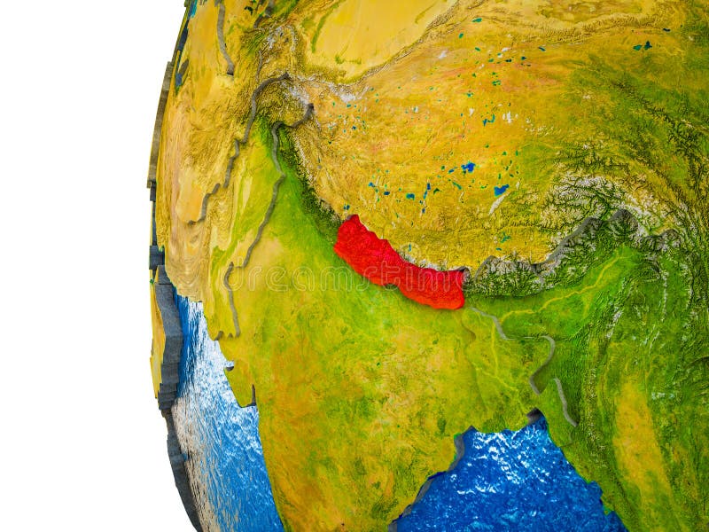 Nepal on 3D Earth stock illustration. Illustration of political - 128800022