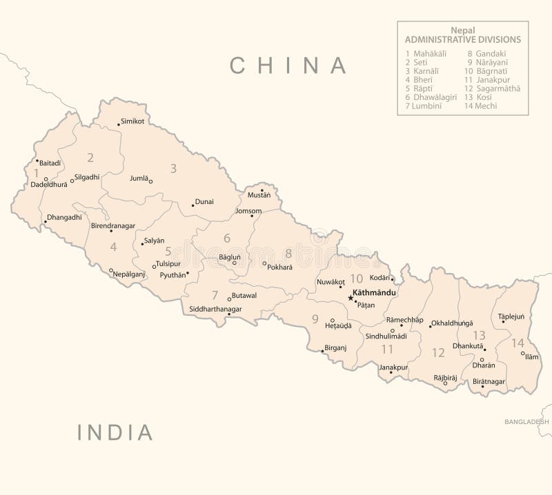 Nepal - Detailed Map with Administrative Divisions Country Stock ...