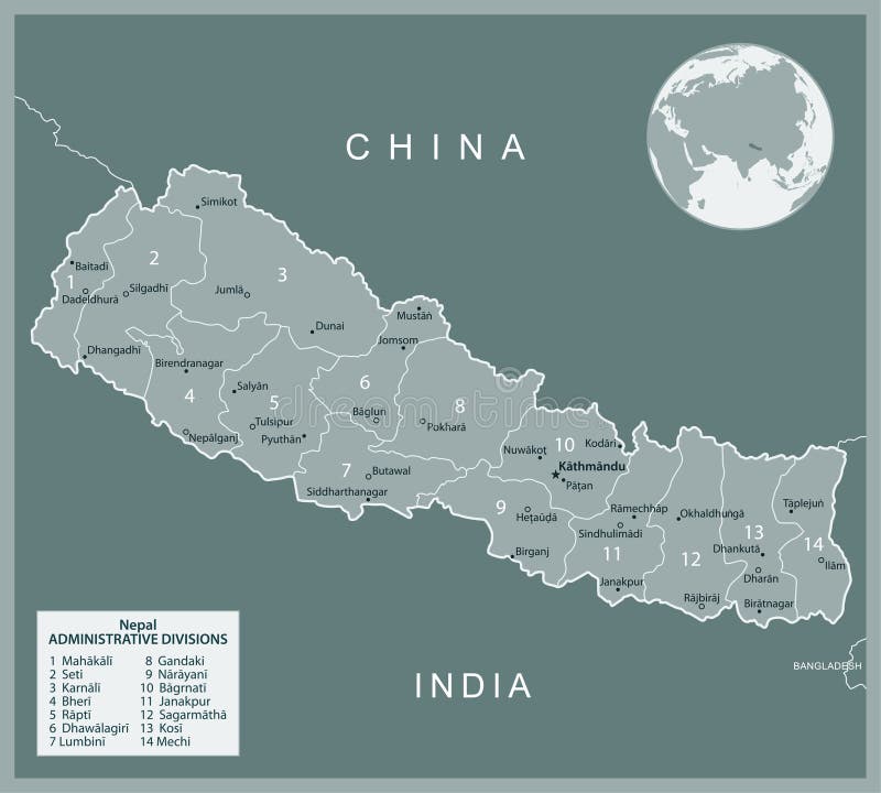 Nepal - Detailed Map with Administrative Divisions Country. Vector ...