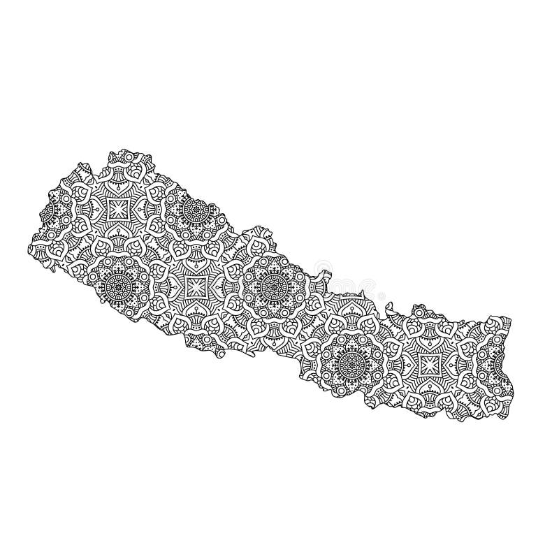 Nepal Map with Mandala Design Stock Vector - Illustration of contour ...