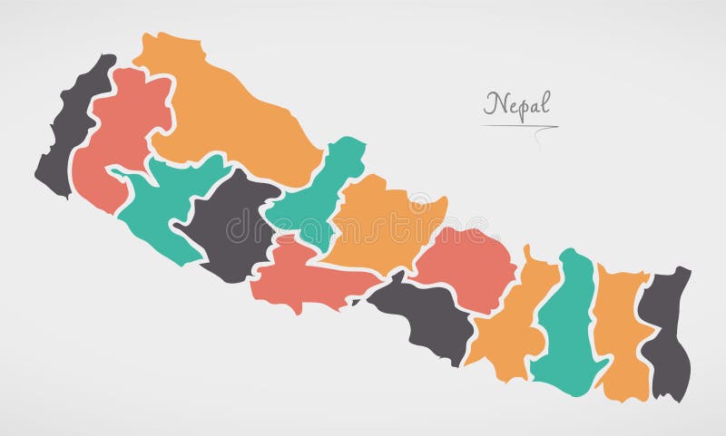 Nepal Map with States and Modern Round Shapes Stock Vector ...