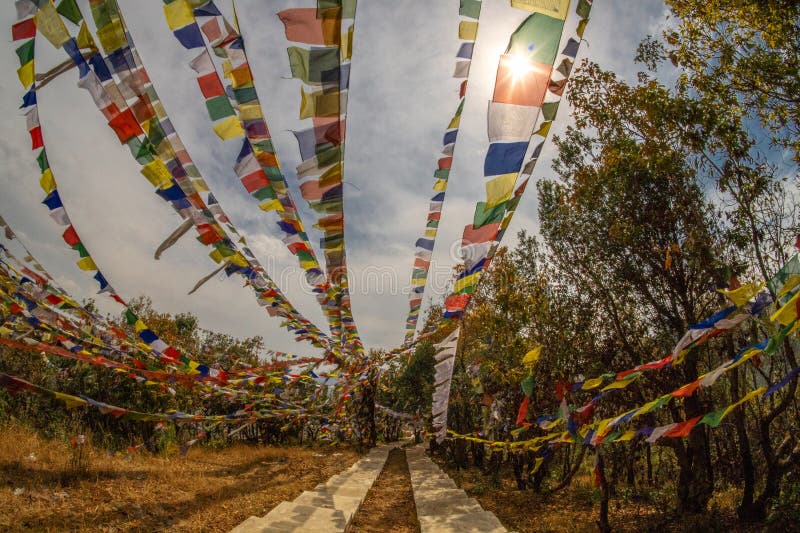 Nepal Nagarkot Province Bagmati Temple with Flags in the Wind Stock ...