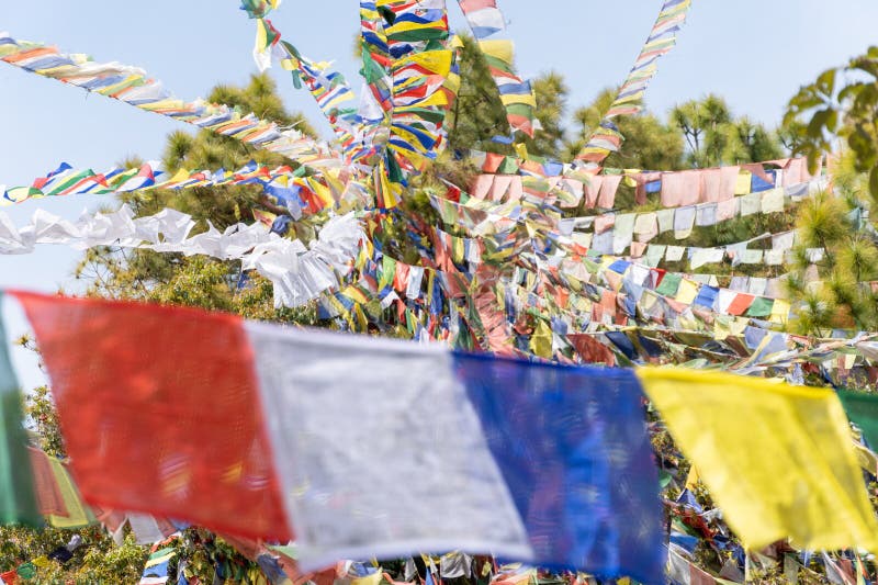 Nepal Nagarkot Province Bagmati Temple with Flags in the Wind Stock ...