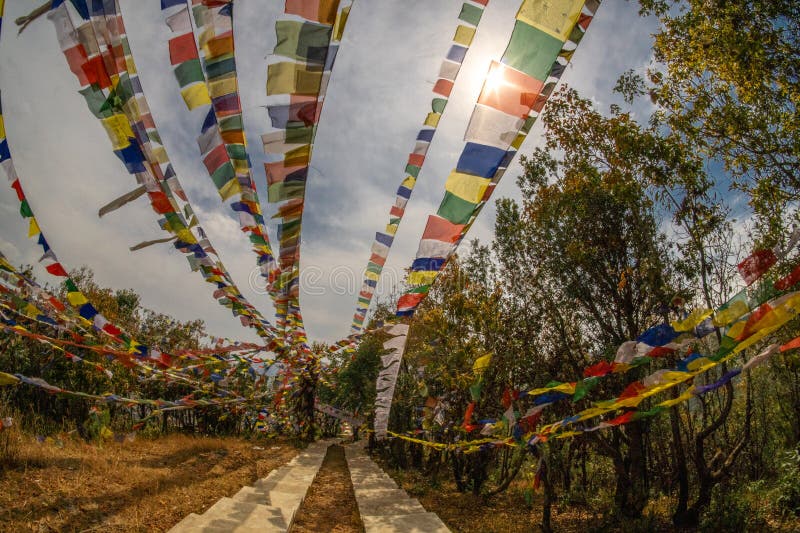 Nepal Nagarkot Province Bagmati Temple with Flags in the Wind Editorial ...