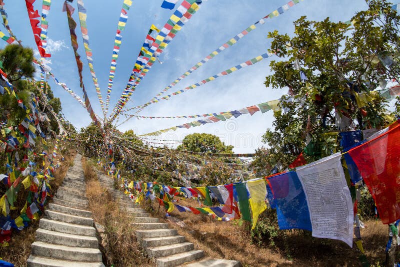 Nepal Nagarkot Province Bagmati Temple with Flags in the Wind Stock ...