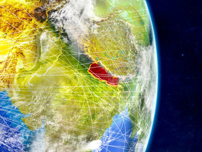 Nepal on Planet Earth with Networks. Extremely Detailed Planet Surface ...
