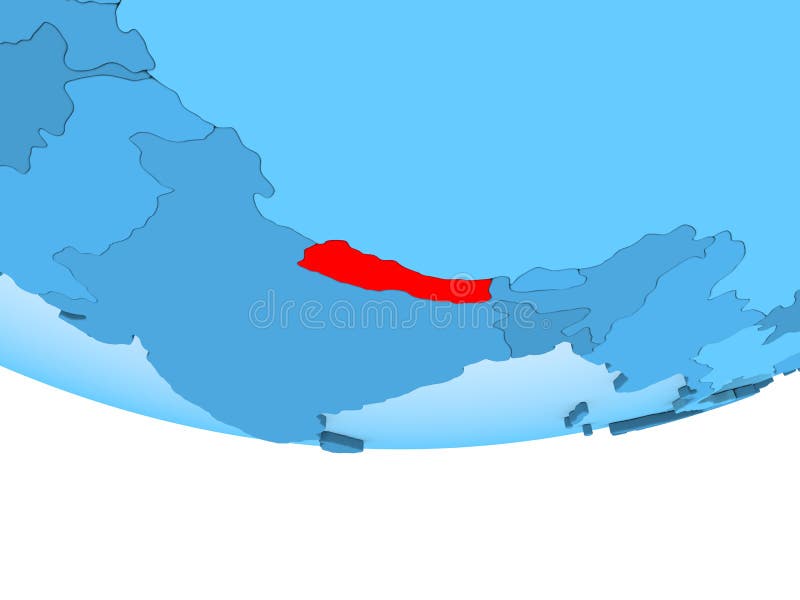 Nepal in red on blue map stock illustration. Illustration of blue ...