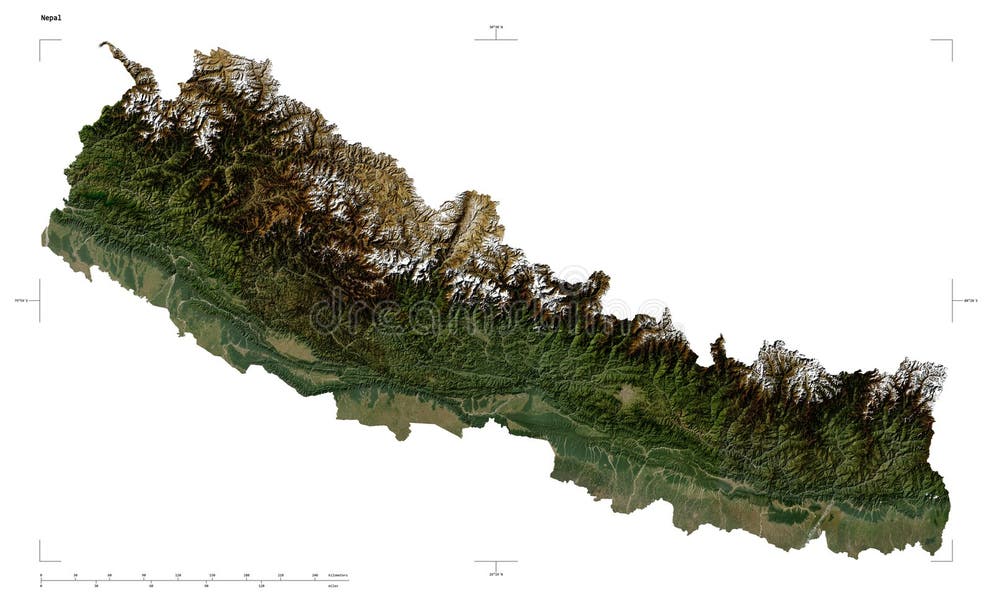 Nepal Shape on White. Low-res Satellite Stock Illustration ...