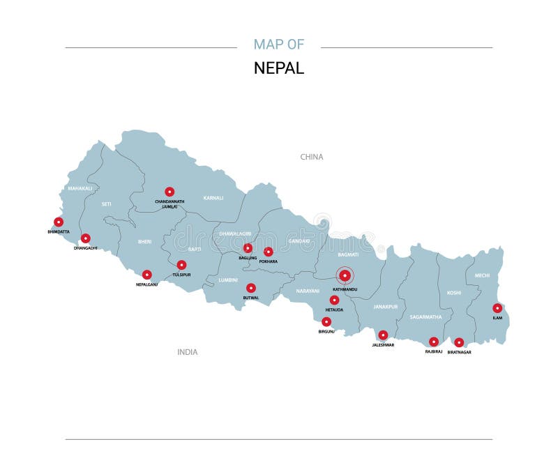 Nepal Region Map: Blue With White Outline And. Stock Vector ...
