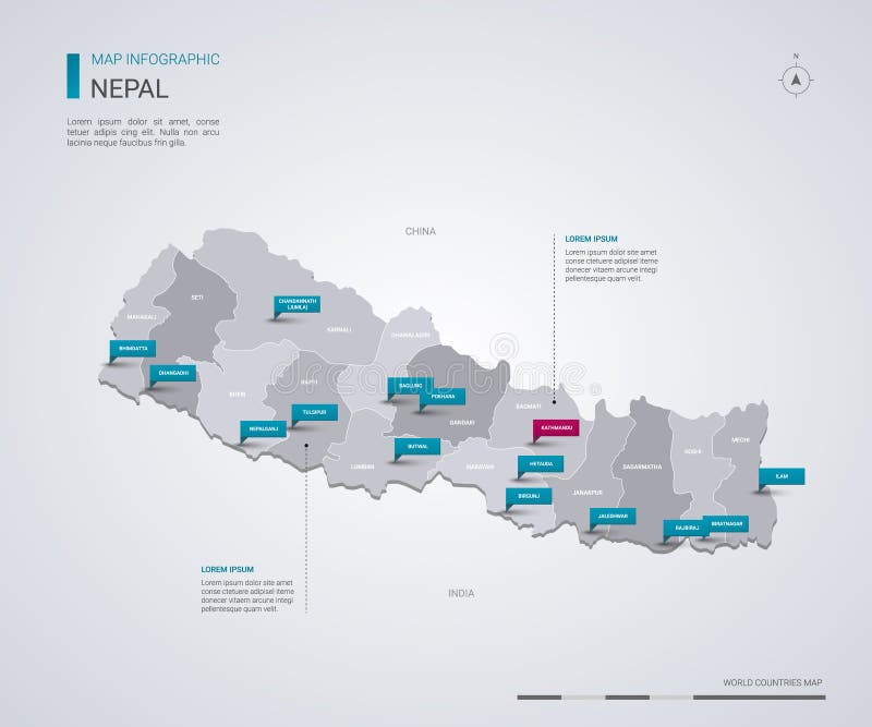 Nepal Vector Map with Single Border Line Boundary Using White Color on ...