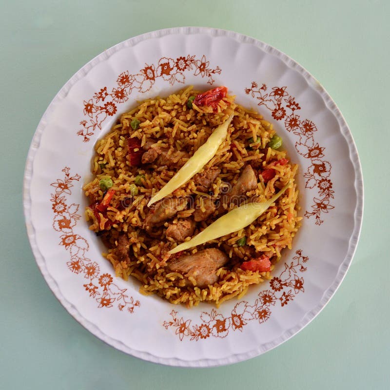 A Nepalese Chicken Curry with Basmati Rice and Fefferoni Peppers Stock ...