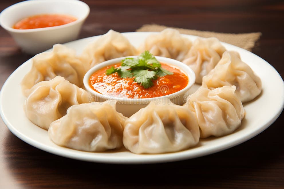 Nepalese Momos on a White Plate Stock Illustration - Illustration of ...