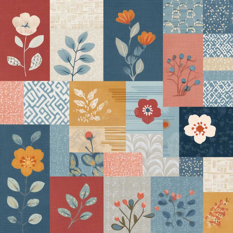 AI Generated. Nepalese Style Patchwork Pattern with Vibrant Floral ...