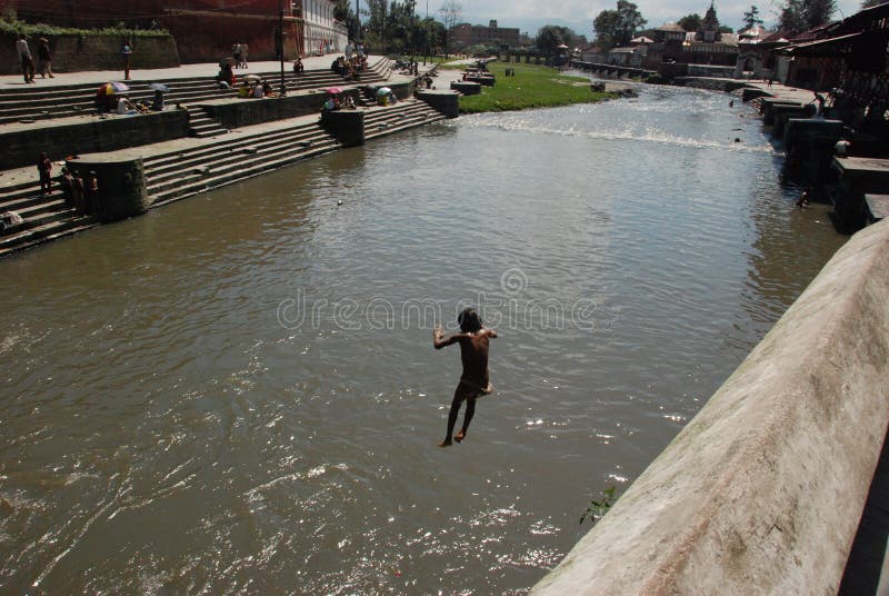 Man jumping to the river editorial stock image. Image of outdoors ...