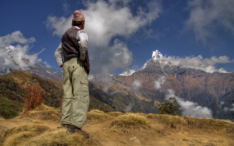 Nepali Men and Mount Machapuchare Stock Photo - Image of india ...