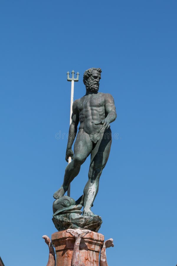 Neptune Bronze Statue with Trident Scepter Stock Photo - Image of roman ...