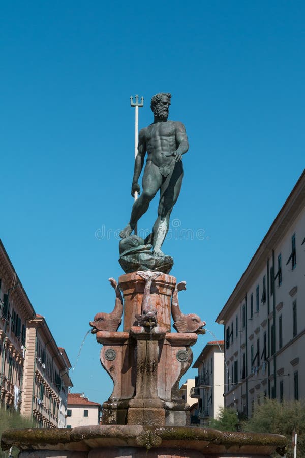 Neptune Bronze Statue with Trident Scepter Stock Photo - Image of leaf ...